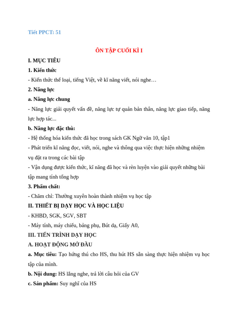 ÔN TẬP CUỐI KÌ 1 - Ngữ Văn 10 CTST | PDF