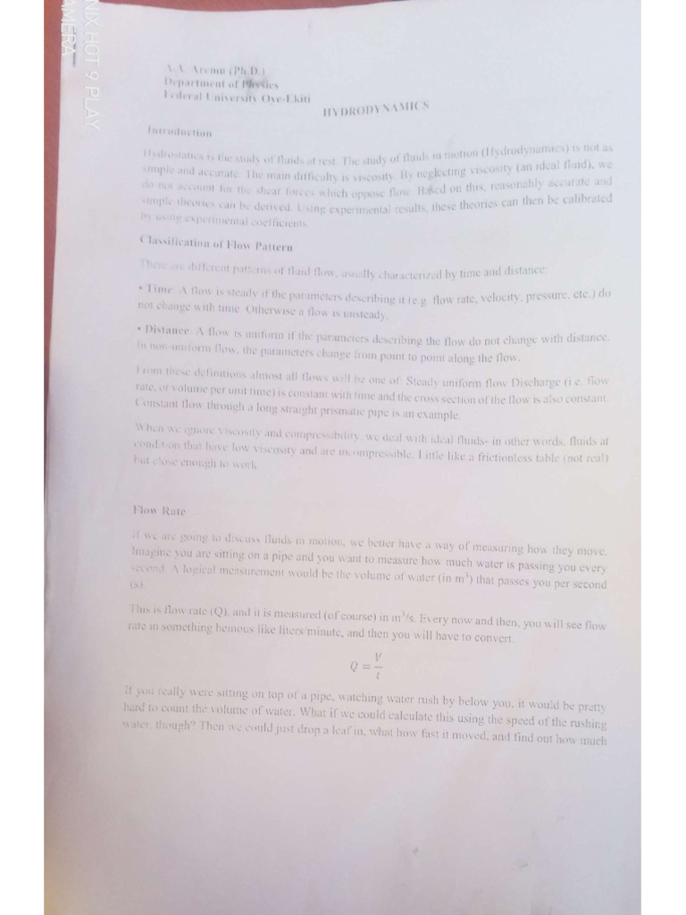 Hydrodynamics Phy 103 | PDF