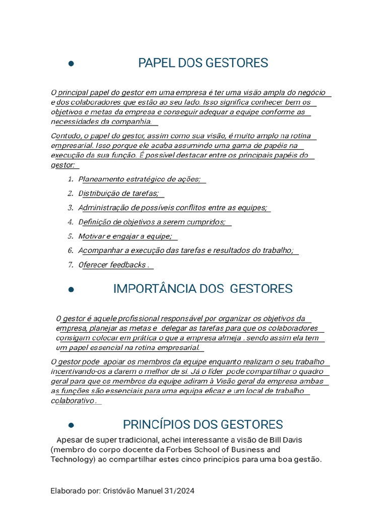 Papel Do Gestor | PDF