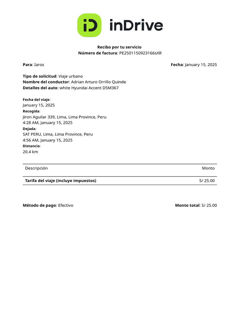 Recibo de Viaje Urbano en Lima 2025 | PDF