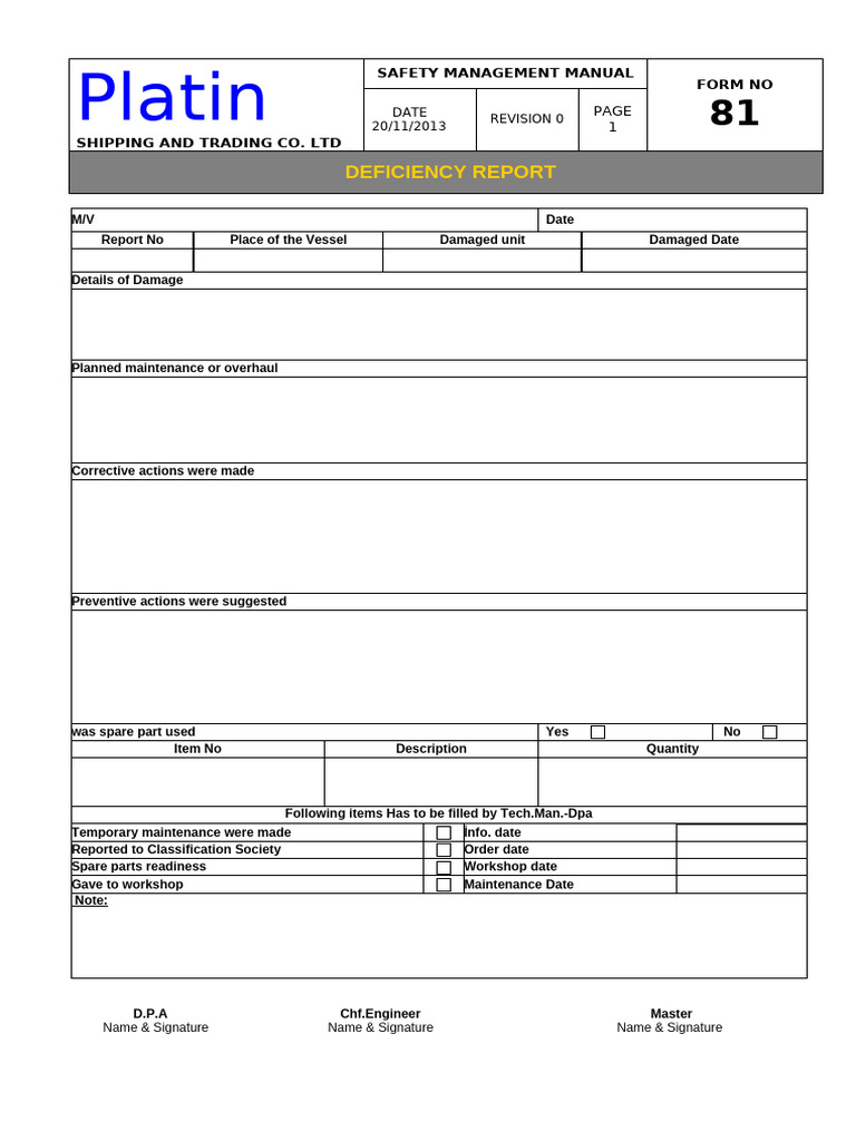 81-Deficiency Report Rev. 20.11.13 | PDF