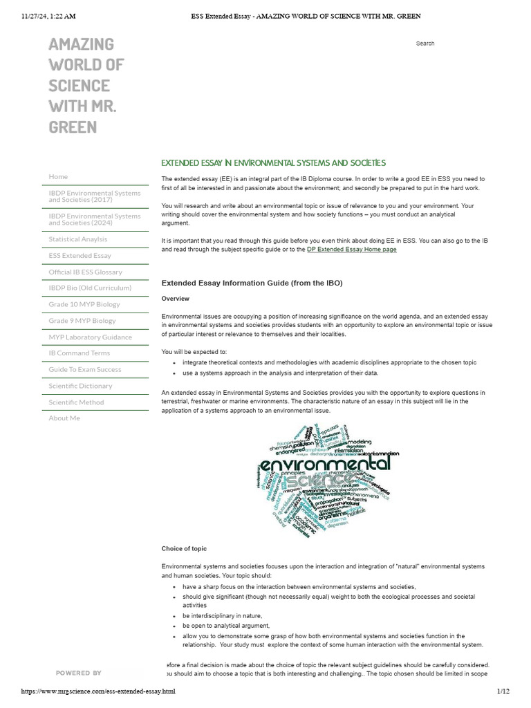ESS Extended Essay - AMAZING WORLD OF SCIENCE WITH MR. GREEN | PDF ...
