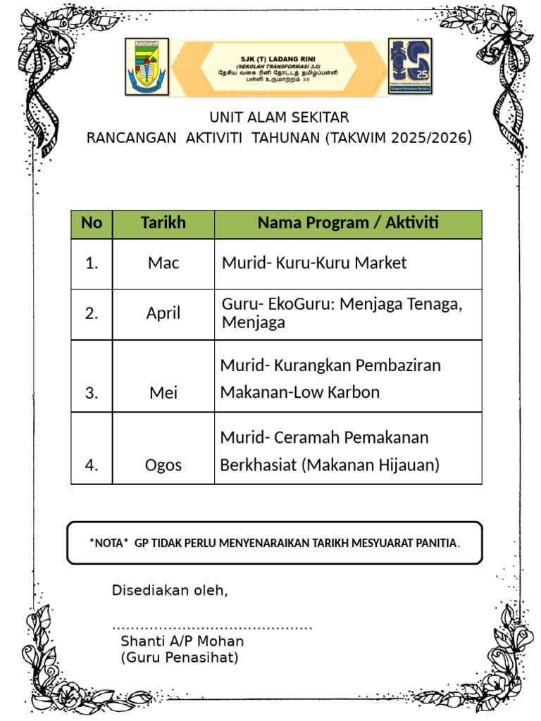 Template Takwim Kokurikulum 2024 | PDF