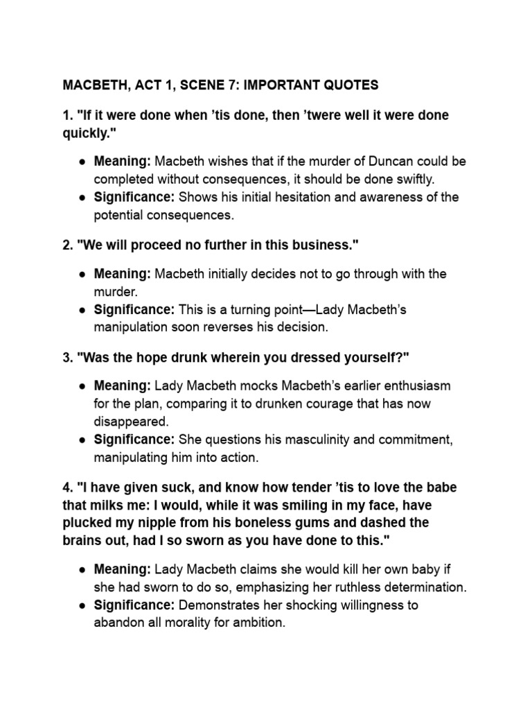 Key Quotes from Macbeth Act 1 Scene 7 | PDF