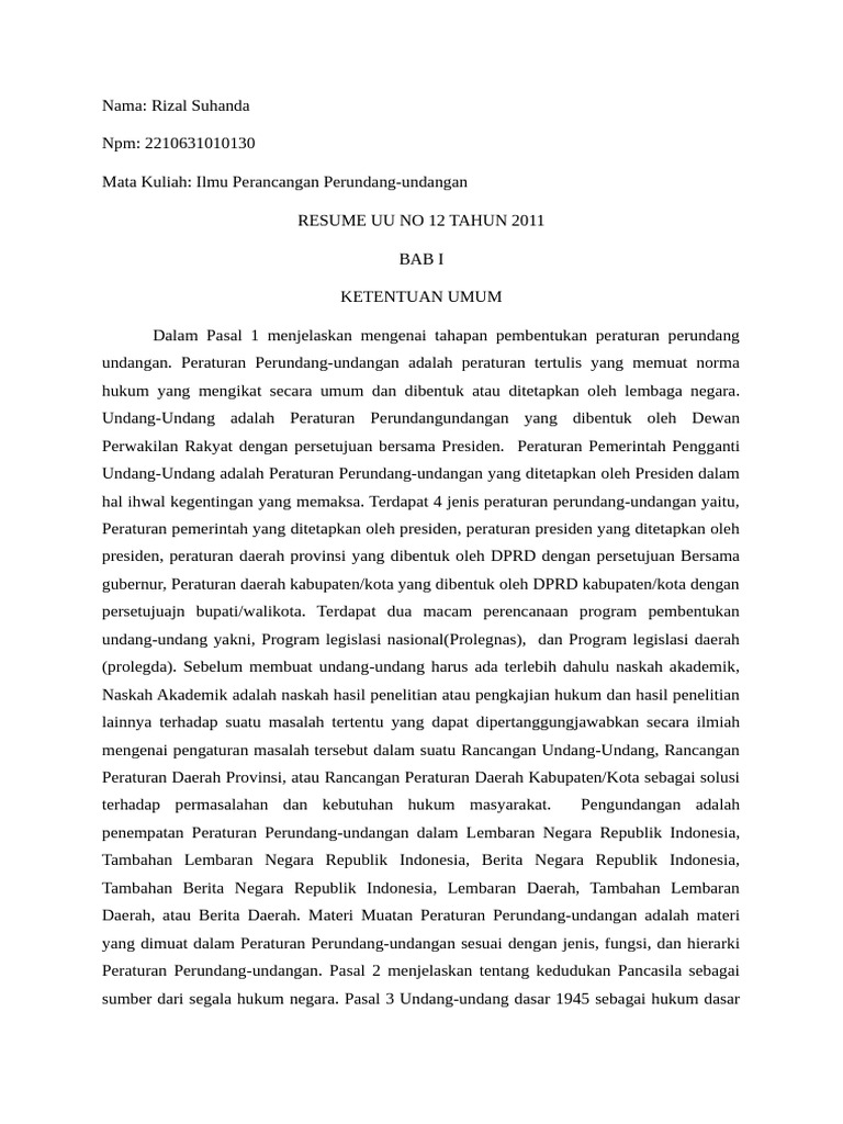 Resume Uu No 12 Tahun 2011 | PDF