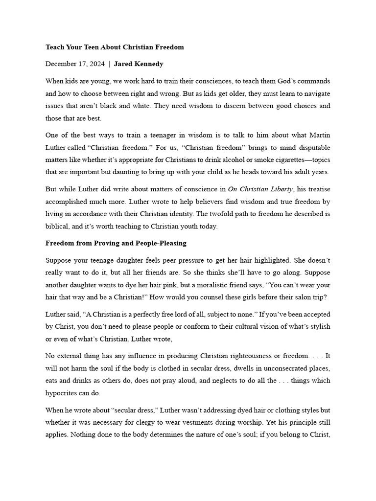 Guide to Teaching Teens Christian Freedom | PDF | Martin Luther ...