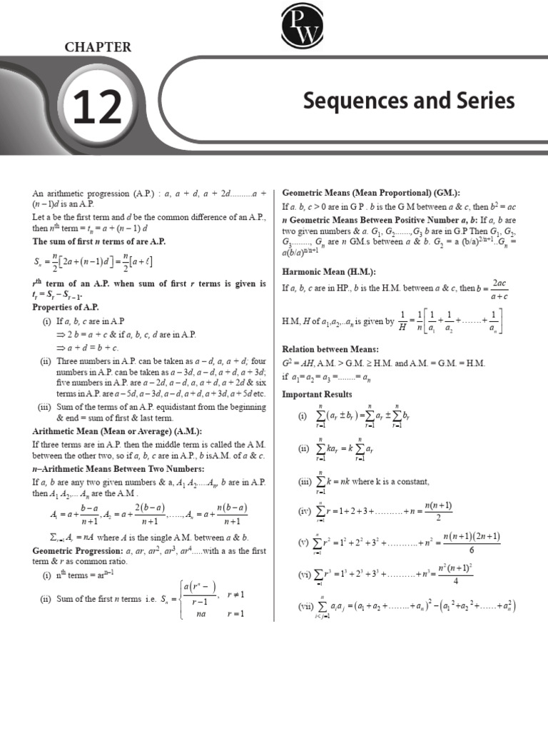 Sequences and Series - Short Notes1246 | PDF | Elementary Mathematics ...