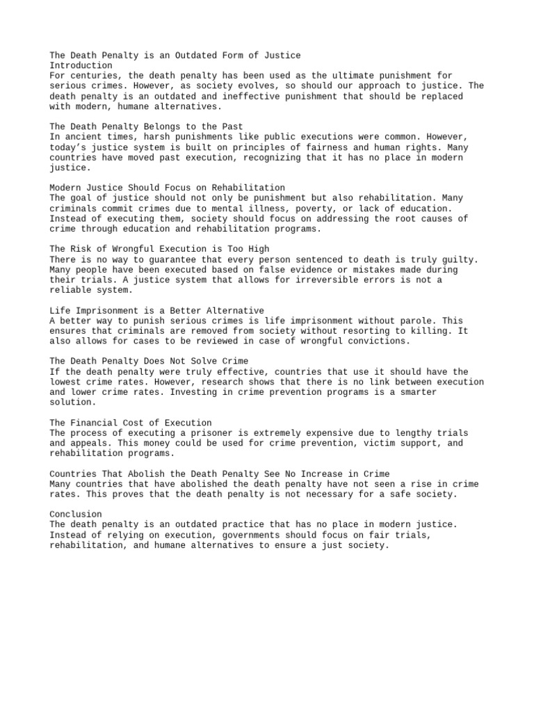 The Death Penalty is an Outdated Form of Justice | PDF | Capital ...
