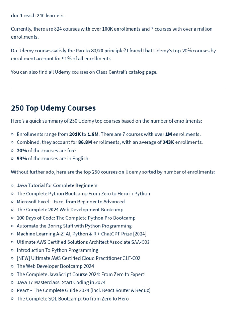 [2025] 250 Top Udemy Courses of All Time — Class Central | PDF | Web ...