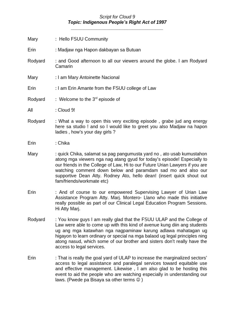 3rd-Session-Script - Indigenous Peoples-Rights Act of 1997 | PDF