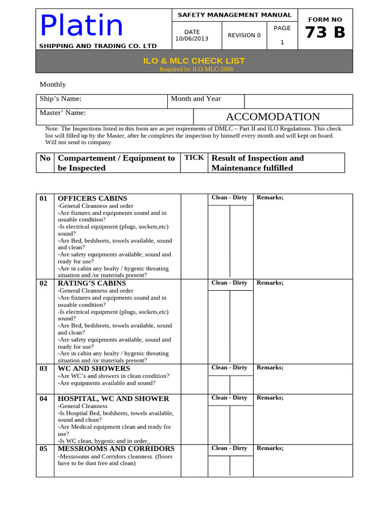 73 B - ILO & MLC Check List Rev. 10.06.13 | PDF | Ventilation ...