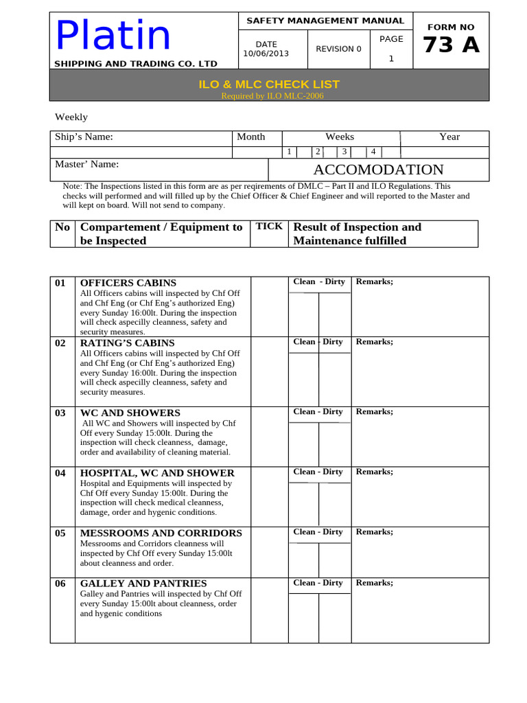 73 A - ILO & MLC Check List Rev. 10.06.13 | PDF