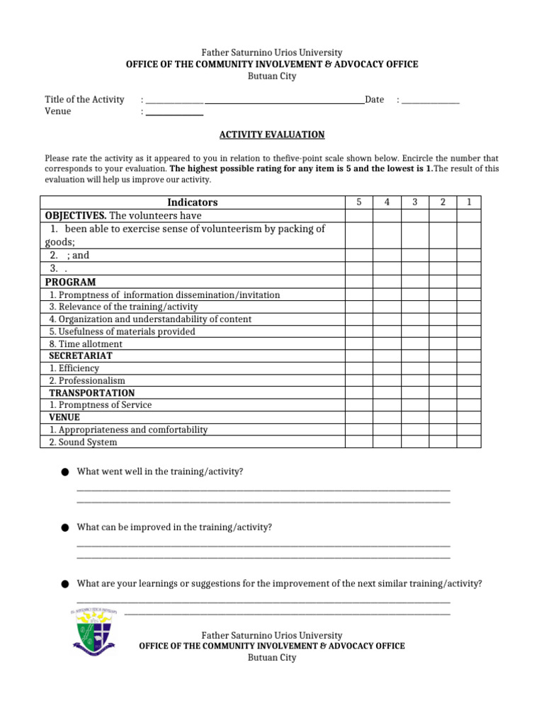 Generic Evaluation Form | PDF | Emergency Management