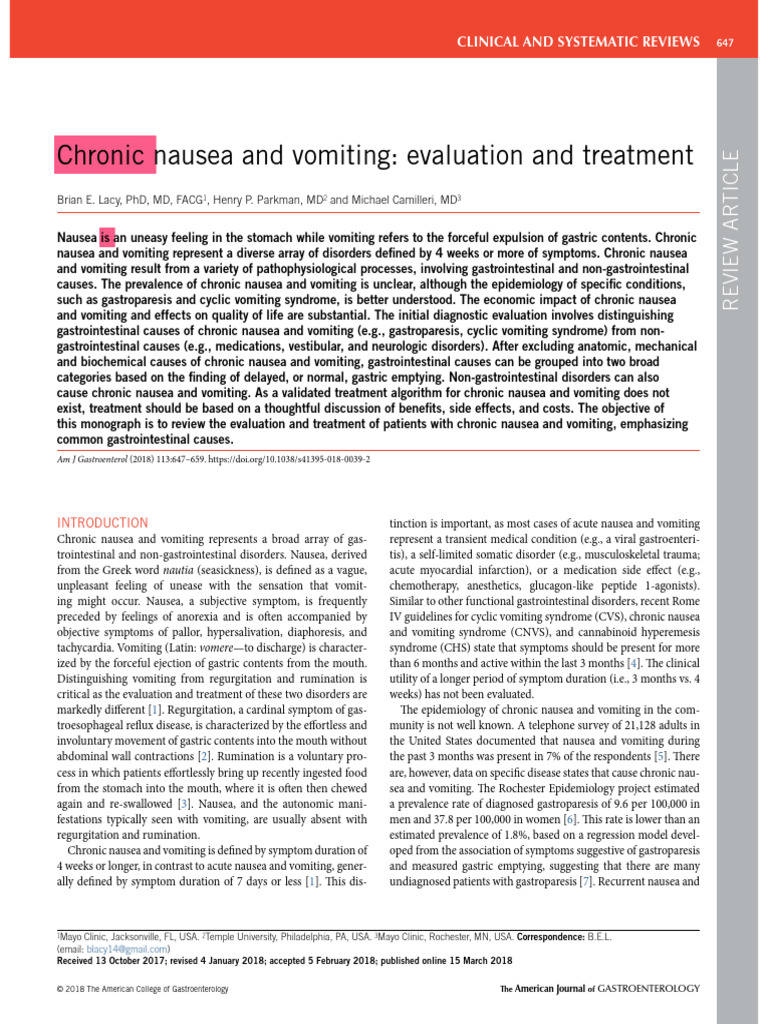 Chronic Nausea and Vomiting Insights | PDF | Nausea | Vomiting
