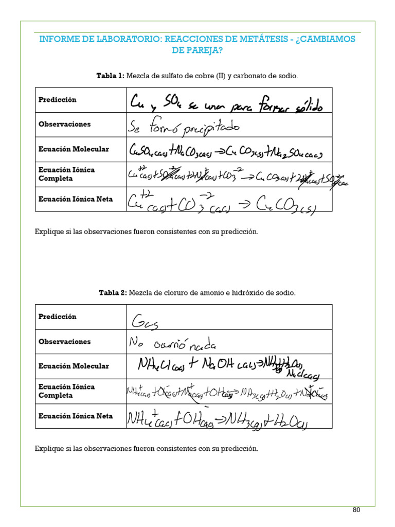 Informe de Reacciones de Metátesis | PDF