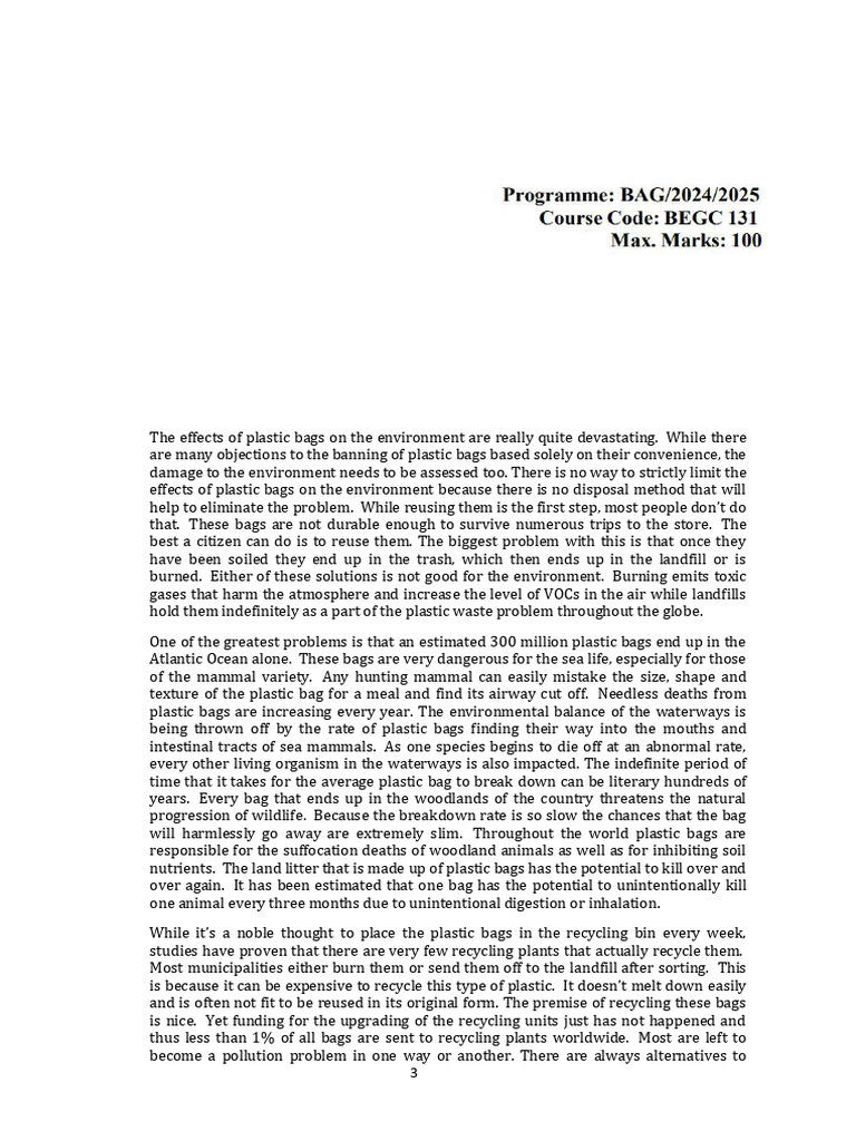 BEGC 131 Assignment Overview 2024-25 | PDF | Sustainability | Habitat ...