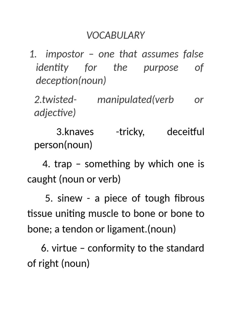 Vocabulary 1. Impostor - One That Assumes False Identity For The ...
