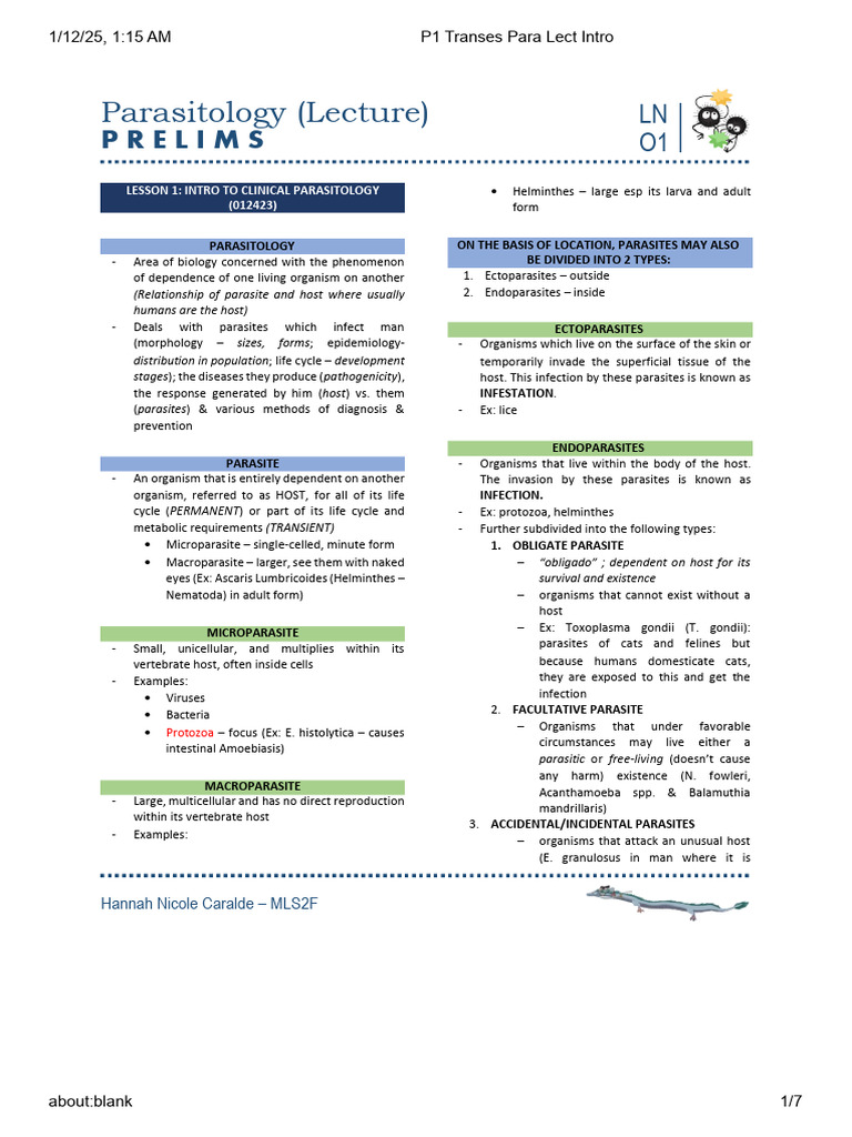 P1 Transes para Lect Intro | PDF | Parasitism | Antibody