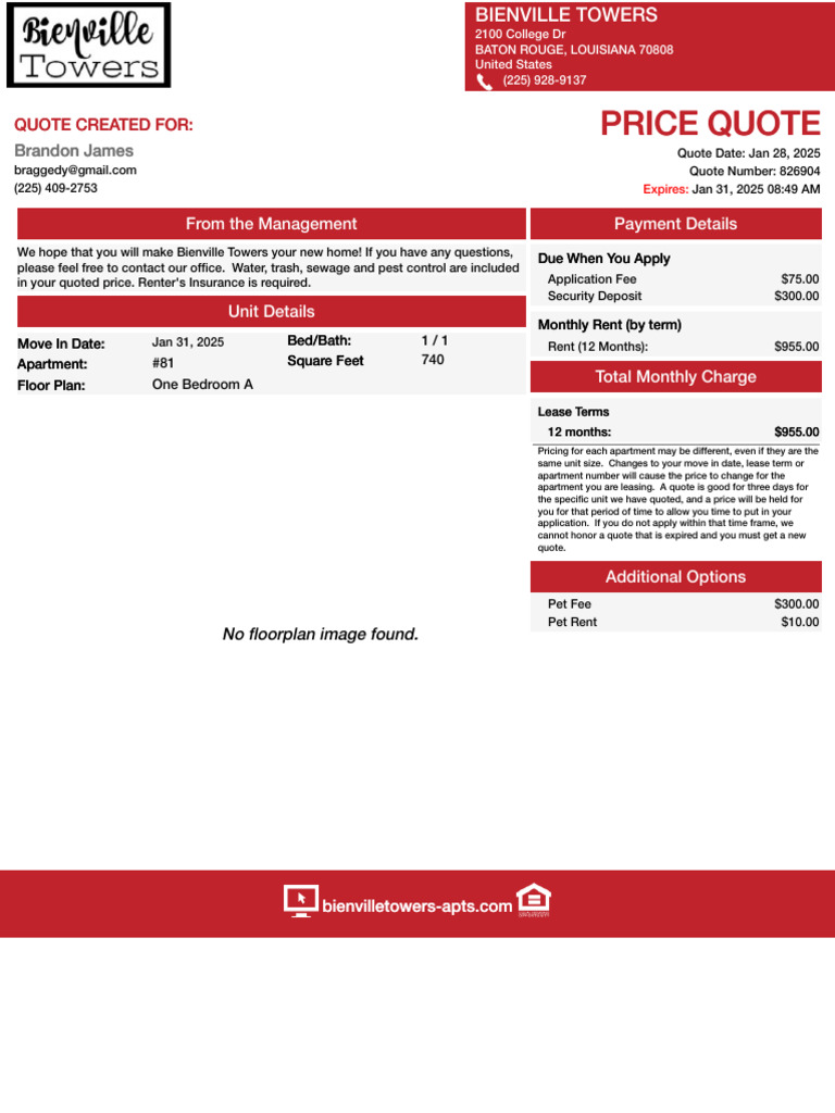 Application Quote 826904 20250128074929 | PDF | Renting | Lease