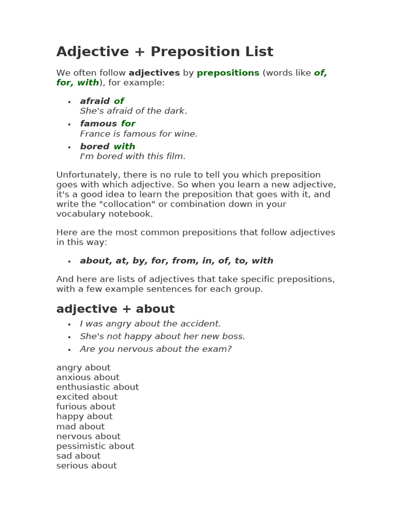 Adjectives and Preposition | PDF | Linguistics
