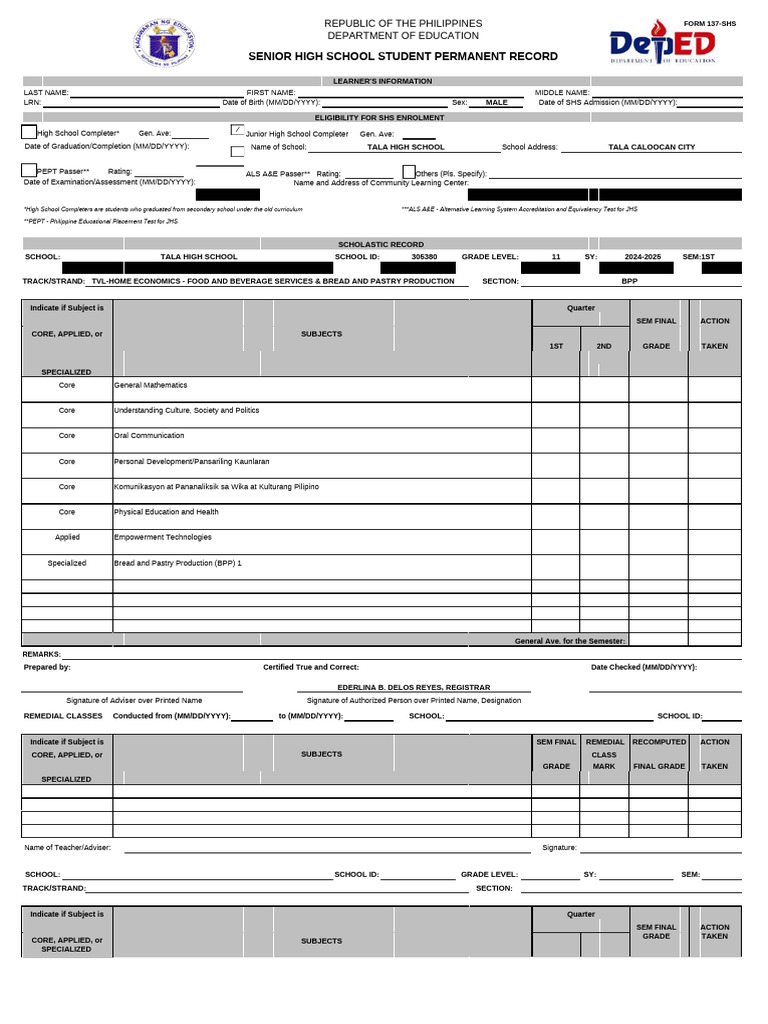 SF10 - BPP 11 - 2024-2025 | PDF | Middle Schools | Educational Stages