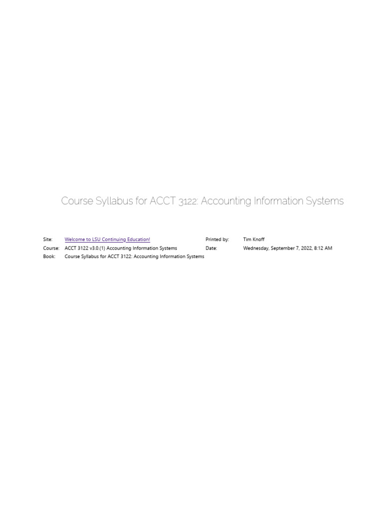 ACCT 3122 Syllabus: Accounting Systems | PDF | Risk | Computing