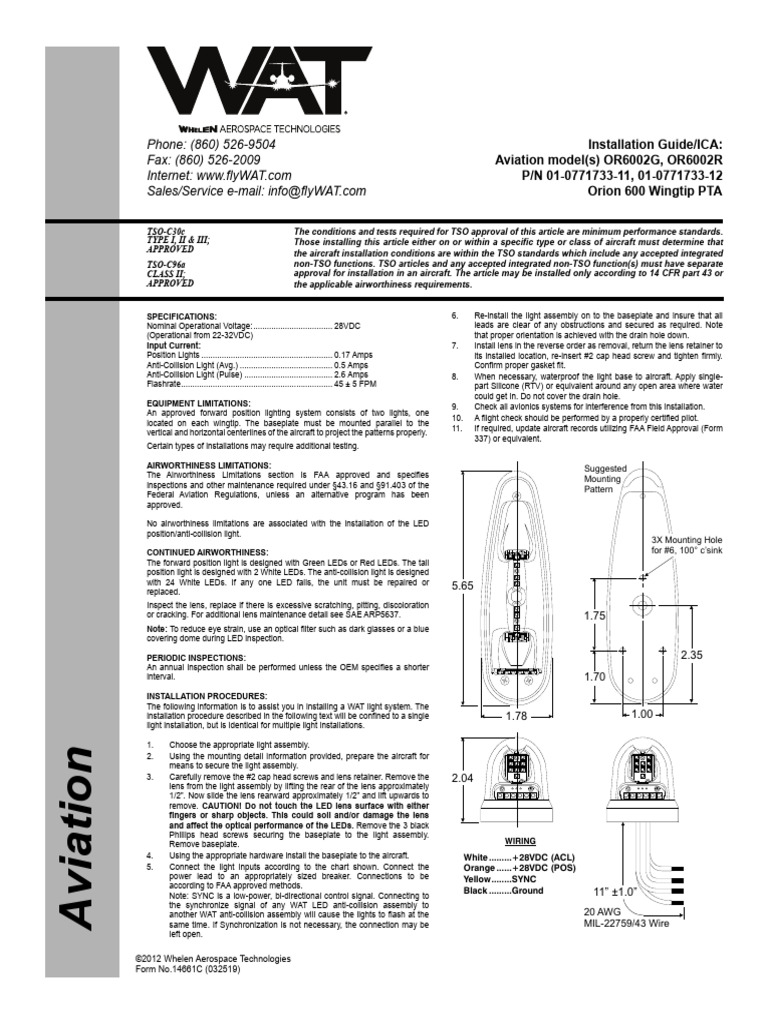 Ica Wat Form 14661 (032519) Orion 600 Wingtip Pta | PDF