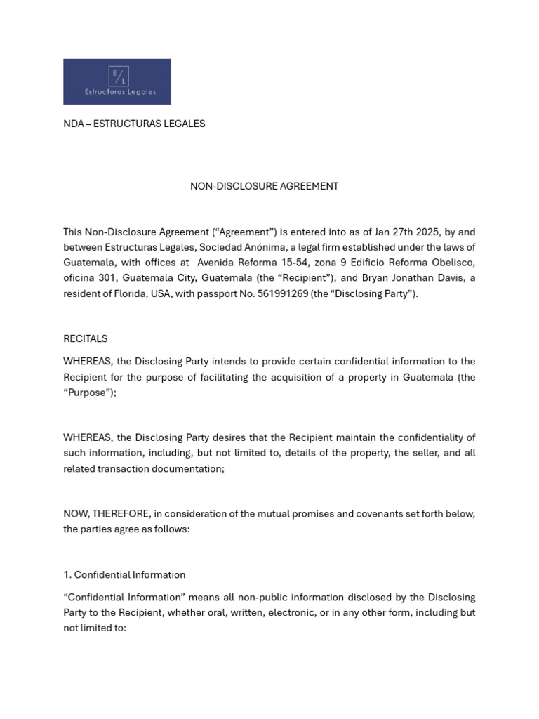 NDA - Bryan | PDF | Non Disclosure Agreement | Confidentiality