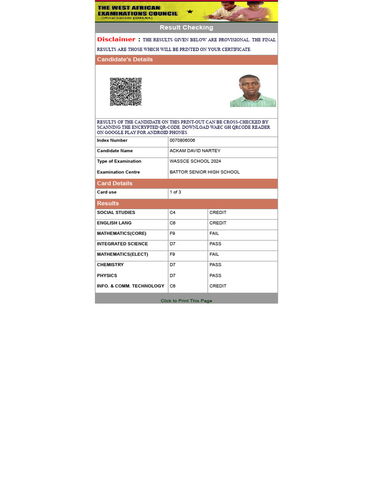 Waecdirect Online Information Service - Results | PDF