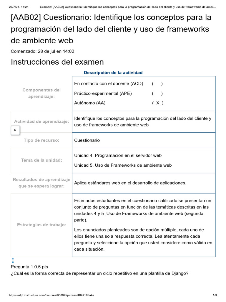 Examen - (AAB02) Cuestionario - Identifique Los Conceptos para La ...