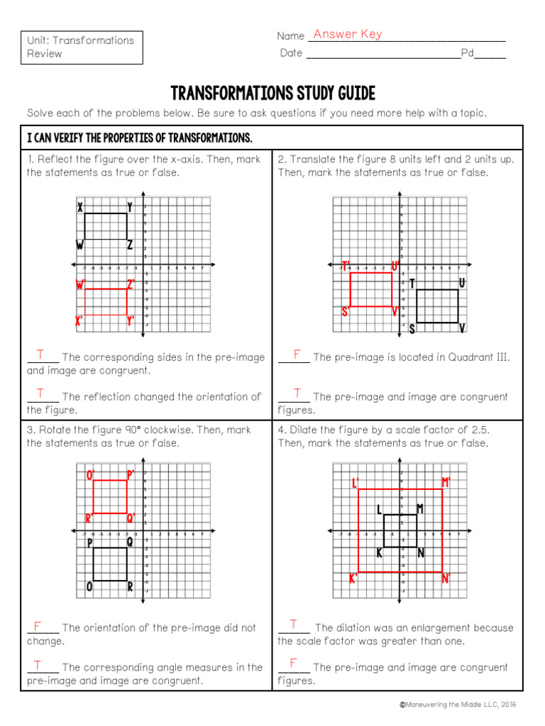 Transformation Review Answer Key | PDF | Cartesian Coordinate System ...