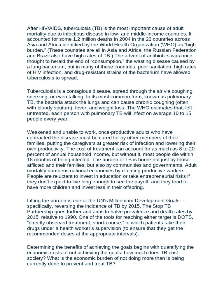 TB's Impact on Low-Income Nations | PDF | Tuberculosis | Medicine