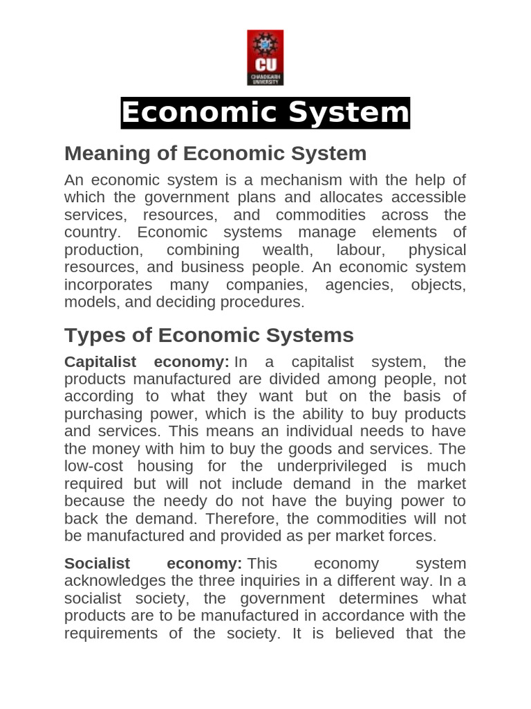 5 - Different Economic Systems - Captalism, Socialism and Mixed Economy ...