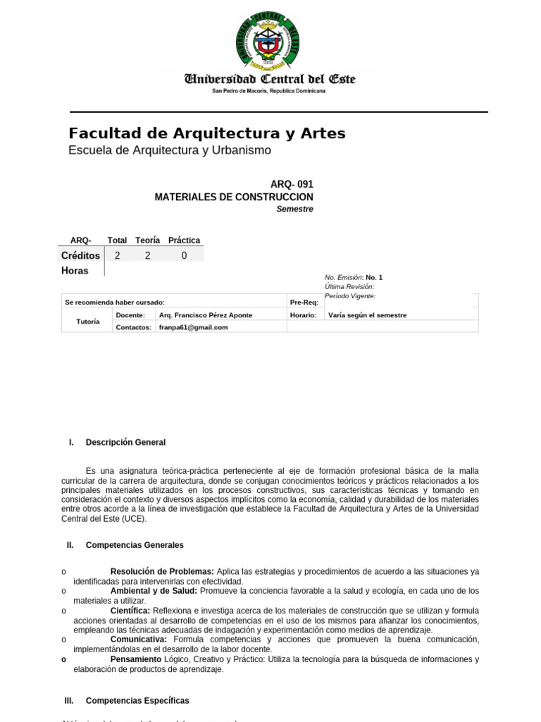 Silabo Materiales de Construcción | PDF | Evaluación | Roca (geología)