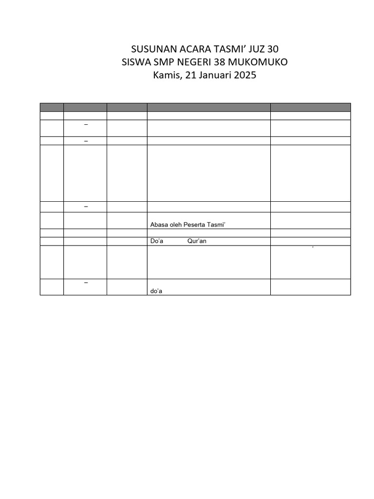 Susunan Acara Tasmi' Juz 30 SMPN 38 | PDF