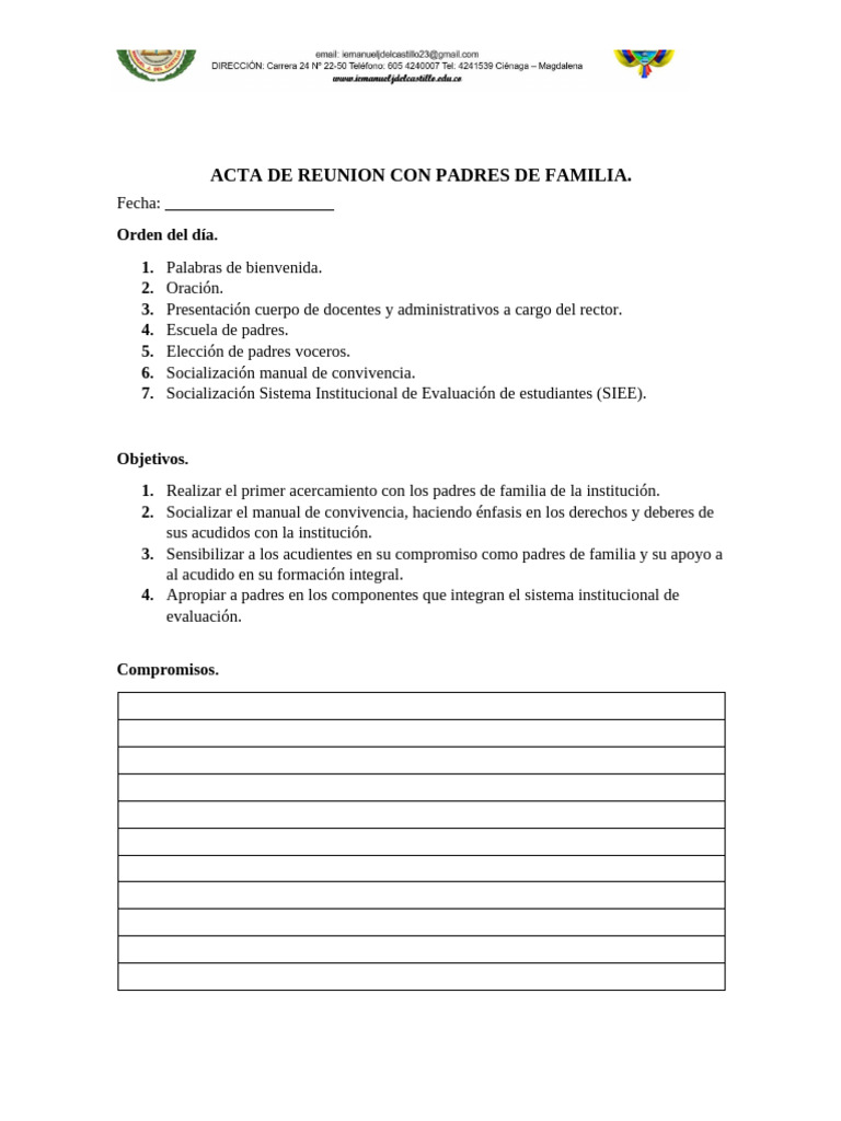 Acta de Reunion Con Padres de Familia-1 | PDF