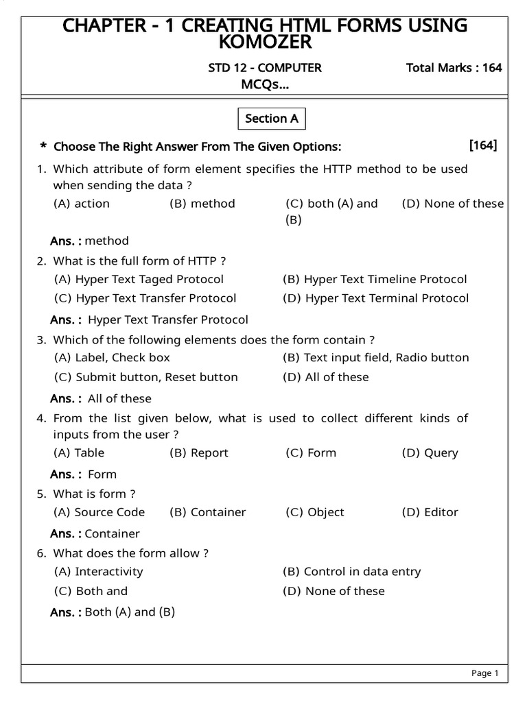 HTML Forms with KompoZer MCQs | PDF | World Wide Web | Internet & Web
