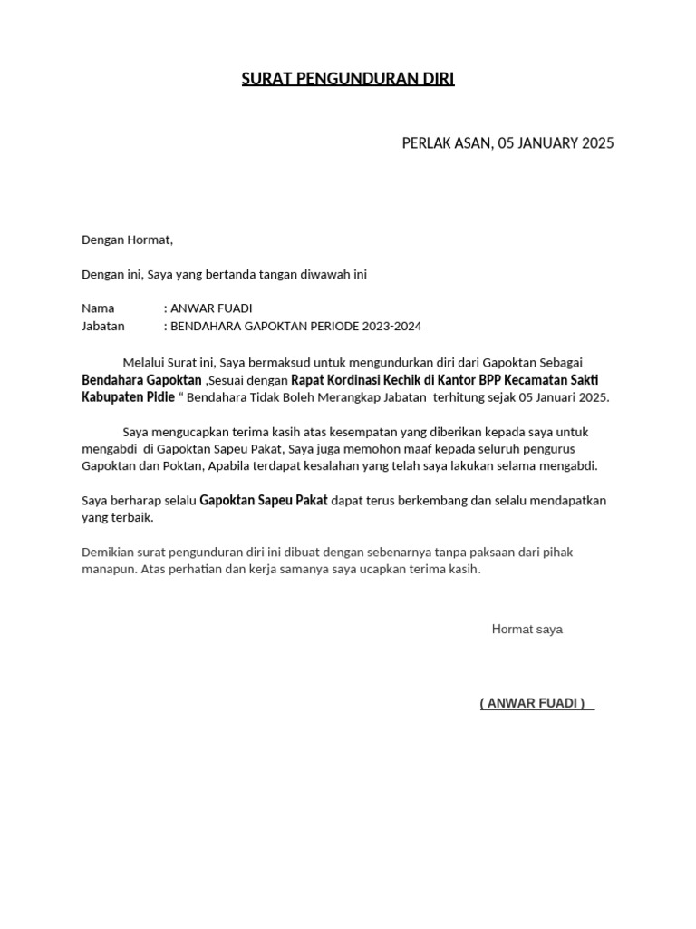 SURAT-PENGUNDURAN-DIRI dari jabatan bendahara gapoktan | PDF
