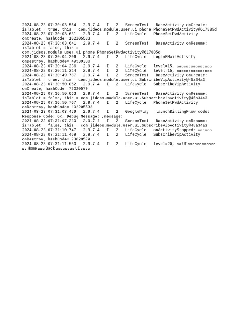 Android Activity Lifecycle Logs | PDF