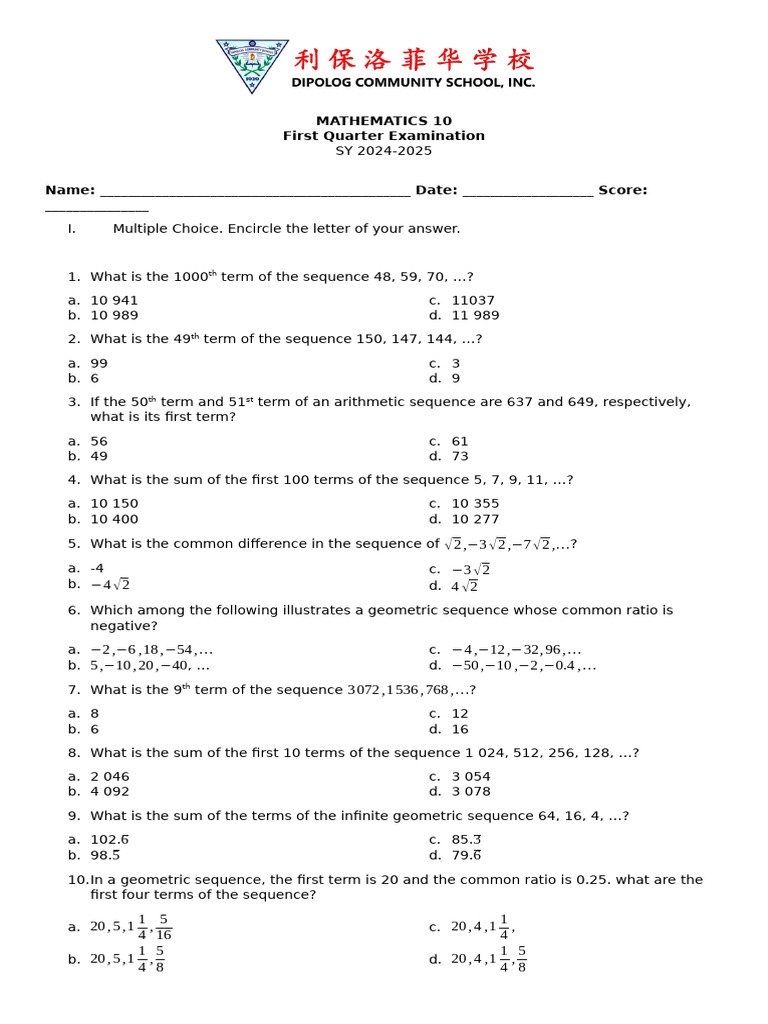 Mathematics 10 | PDF | Mathematical Objects | Arithmetic