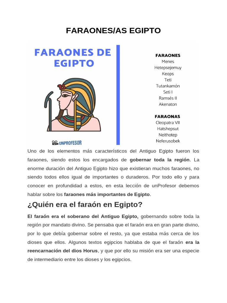 Faraones y Faraonas del Antiguo Egipto | PDF | Antiguo Egipto | faraón