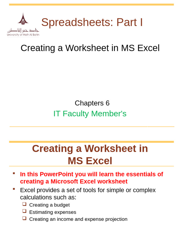 Week 07 - Spreadsheets - Part I+Part II | PDF | Microsoft Excel | Spreadsheet