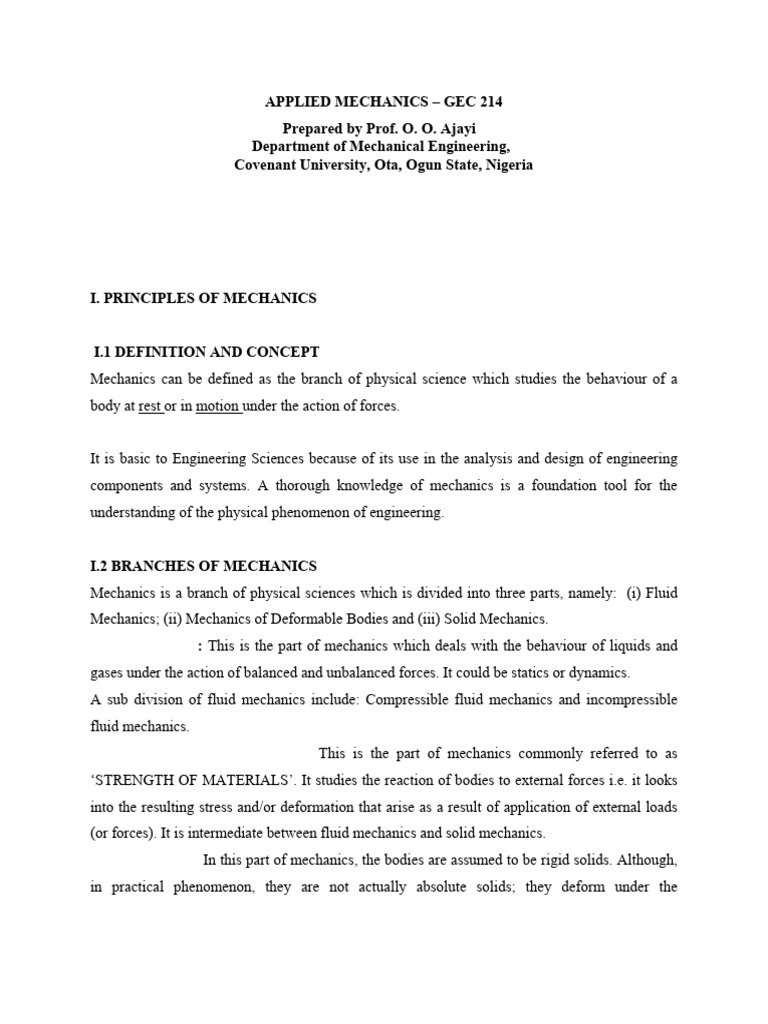 APPLIED MECHANICS (Statics) | PDF | Force | Fluid