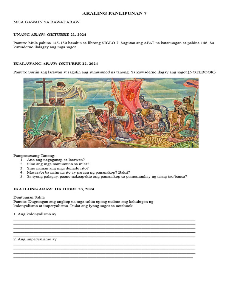 Araling Panlipunan 7 Gawain | PDF