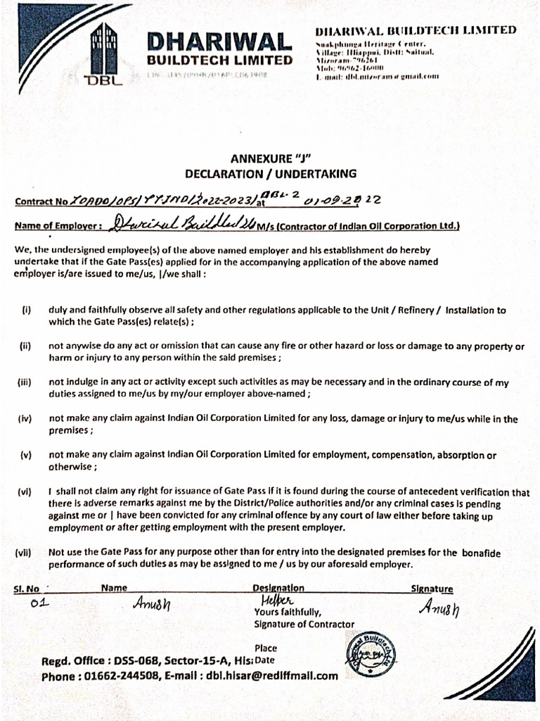 Anush undertaking | PDF