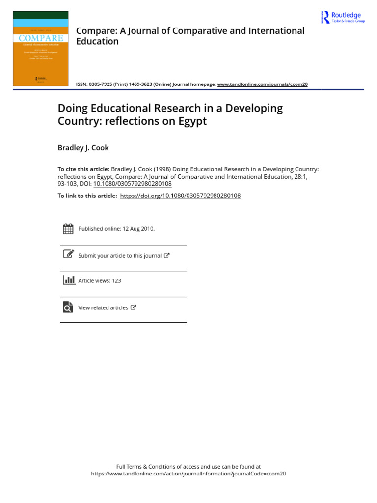 Doing Educational Research in A Developing Country Reflections On Egypt ...