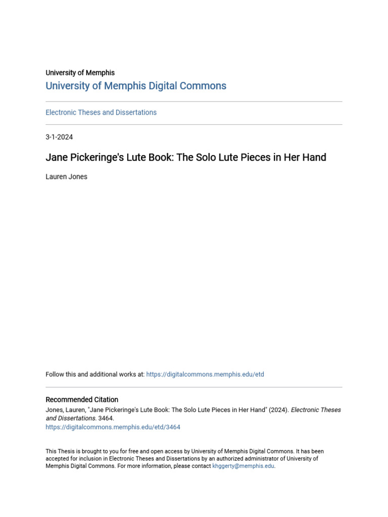 Jane Pickeringes Lute Book_ the Solo Lute Pieces in Her Hand | PDF ...