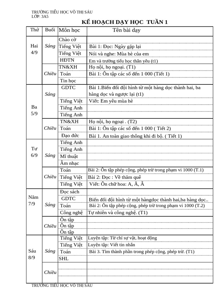 KE HOACH DAY HOC 3A5 (1) | PDF