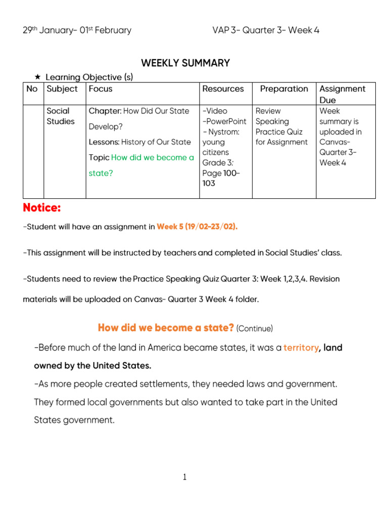 Social Studies 3 - Quarter 3 - Week 4 - Weekly Summary | PDF