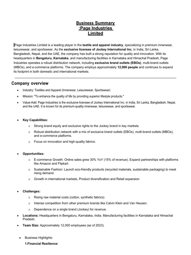PWC Task 1 - Resource - Business Summary Template | PDF | Inventory | E ...